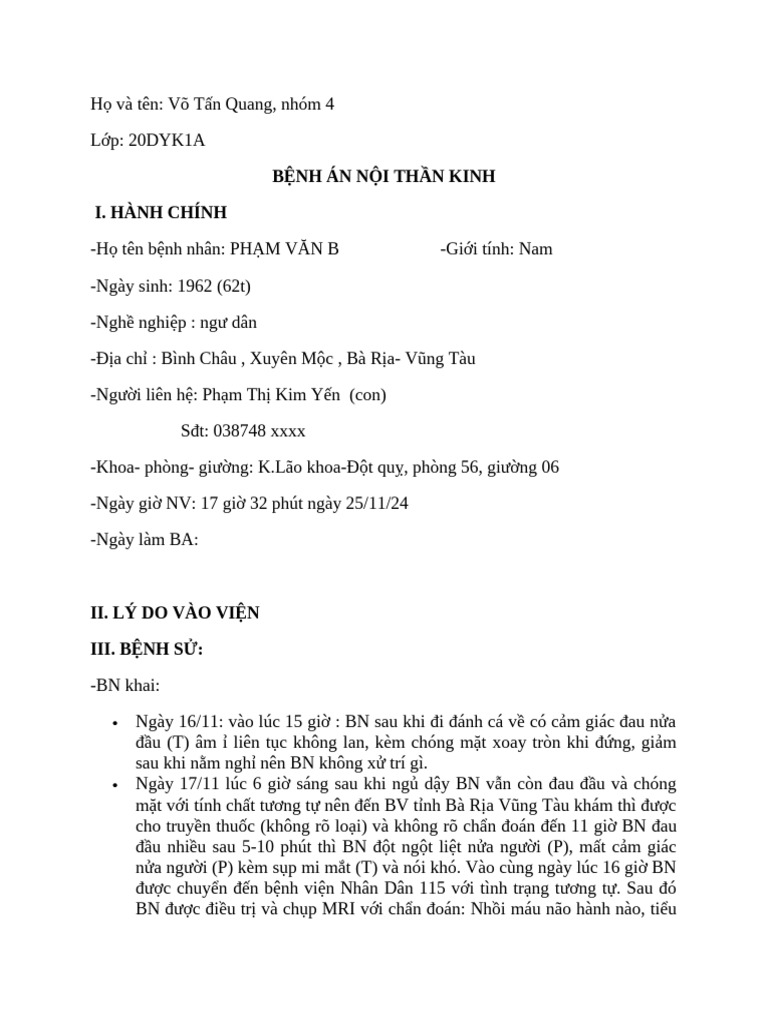 bệnh án thi ntk | PDF