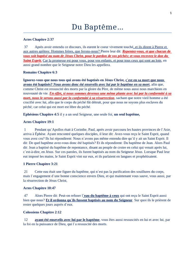 Du Baptême | PDF | Baptisme | Saint-Esprit