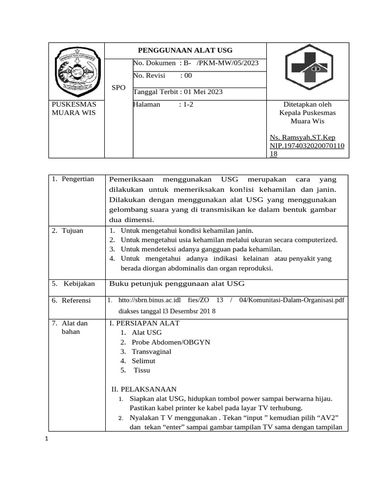 SOP Pemeriksaan - USG Ibu Hamil | PDF