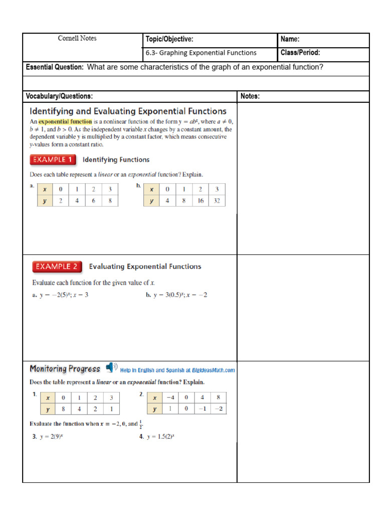 6 3 Algebra Note Page | PDF