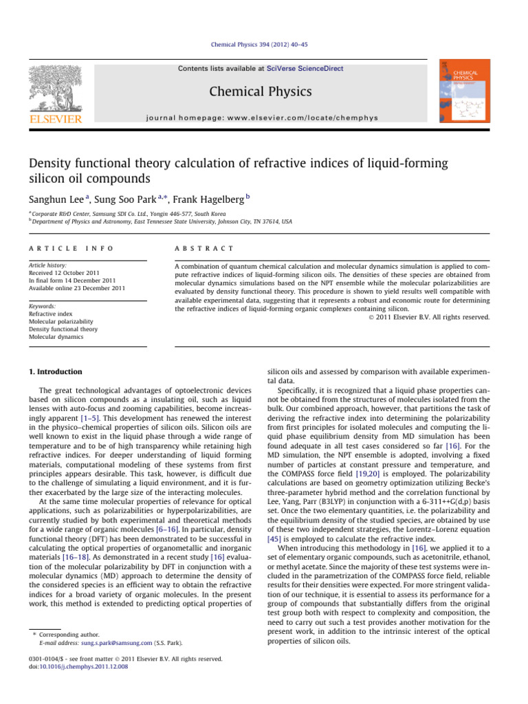 Density Functional Theory Calculation Of Refractive Indices O 2012