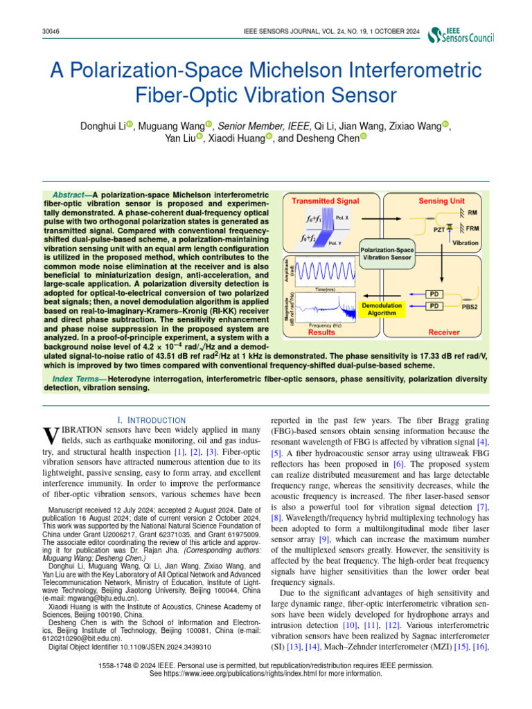 A Polarization Space Michelson Interferometric Fiber Optic Vibration Sensor Pdf