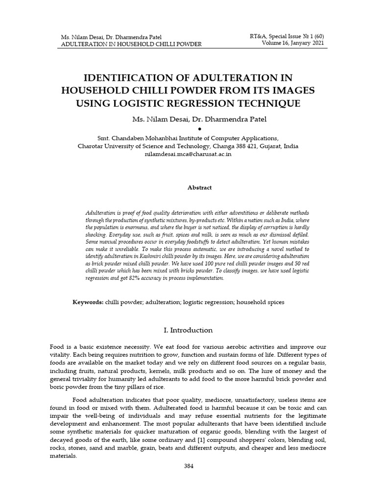 Detecting Chilli Powder Adulteration | PDF | Receiver Operating ...
