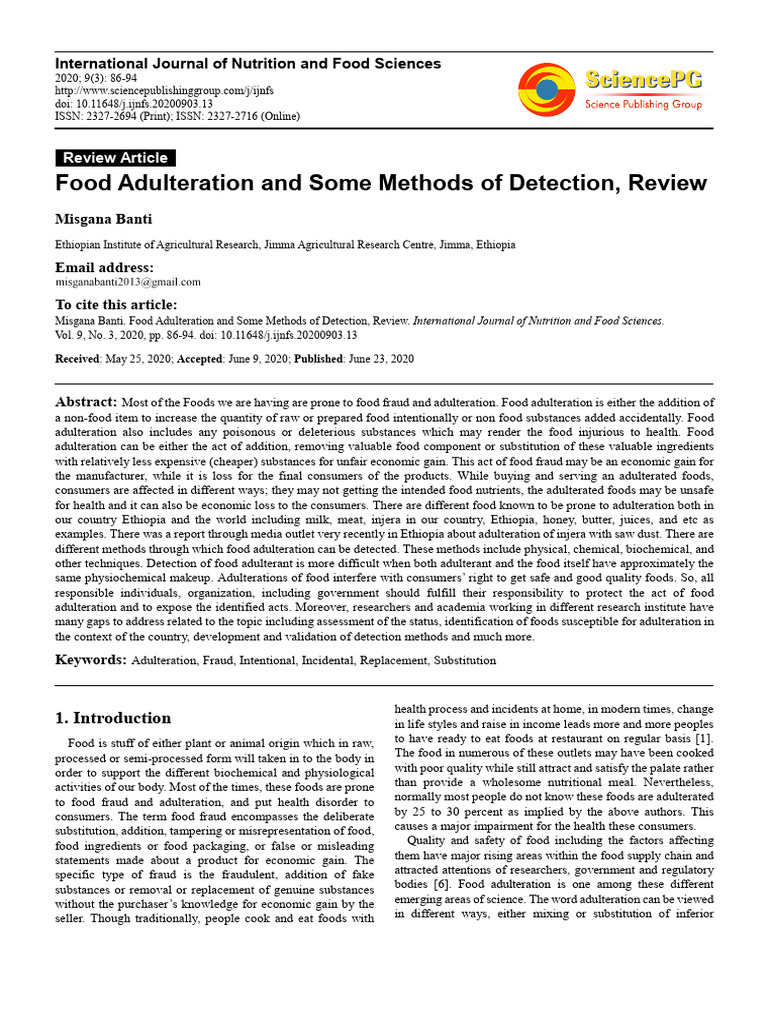 Food Adulteration Detection Methods | PDF | Foods | Chromatography