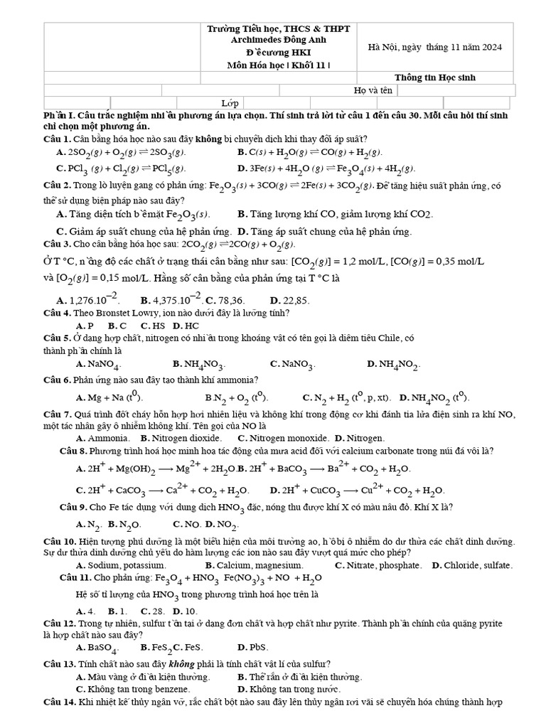 Đề Cương HKI | PDF