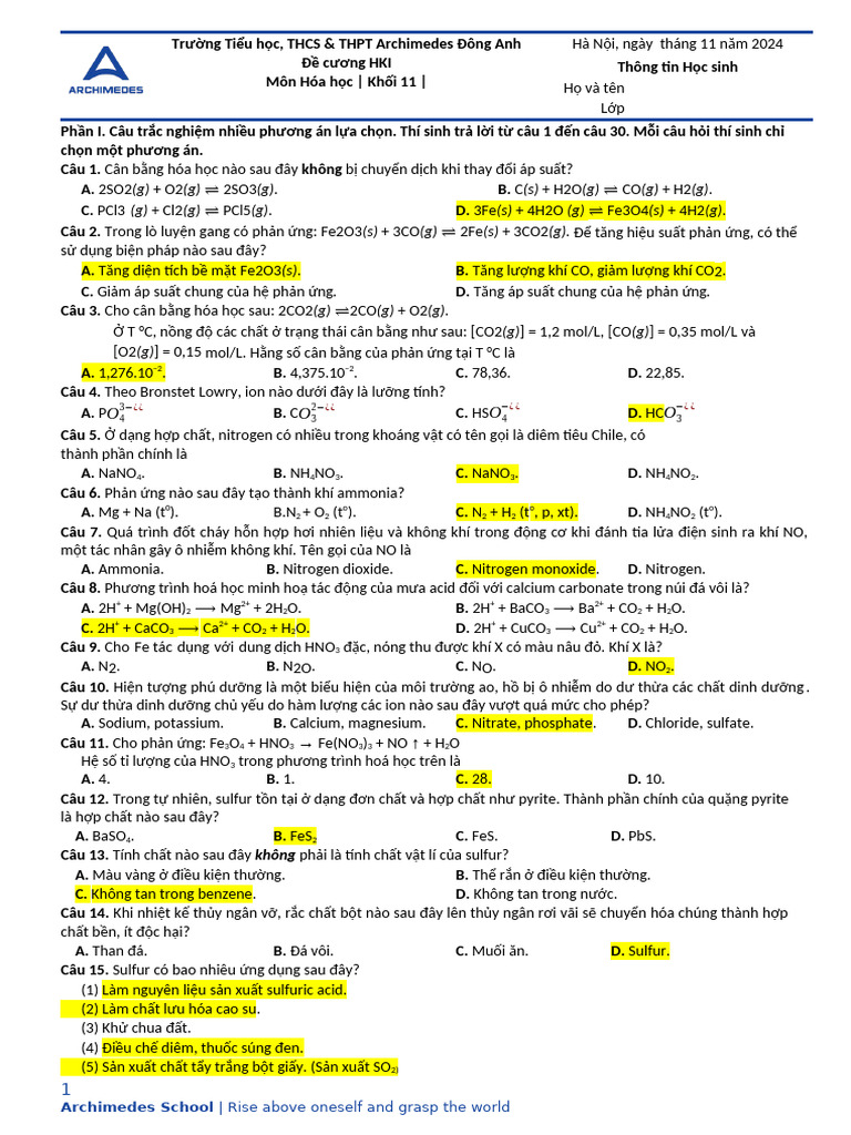 Đề Cương HKI | PDF