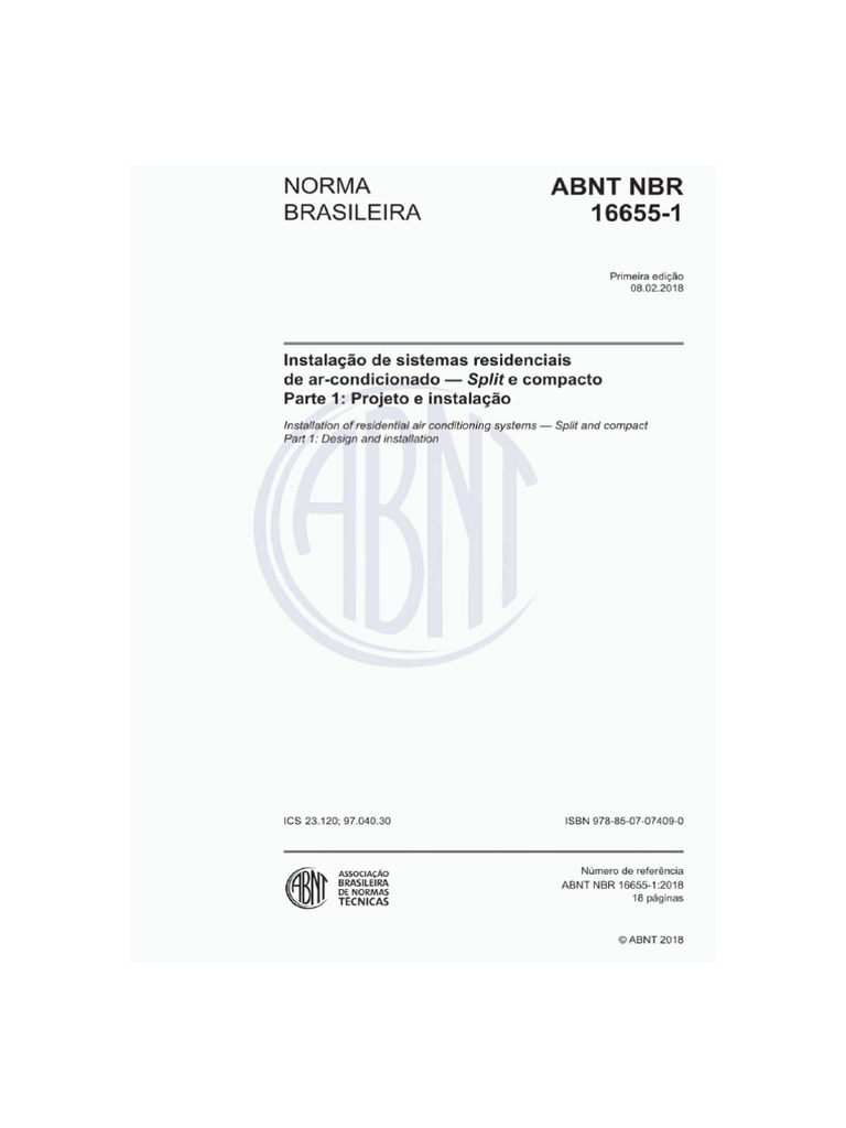 NBR 16655-1 de 02.2018 - Instalação de Sistemas Residenciais de Ar ...