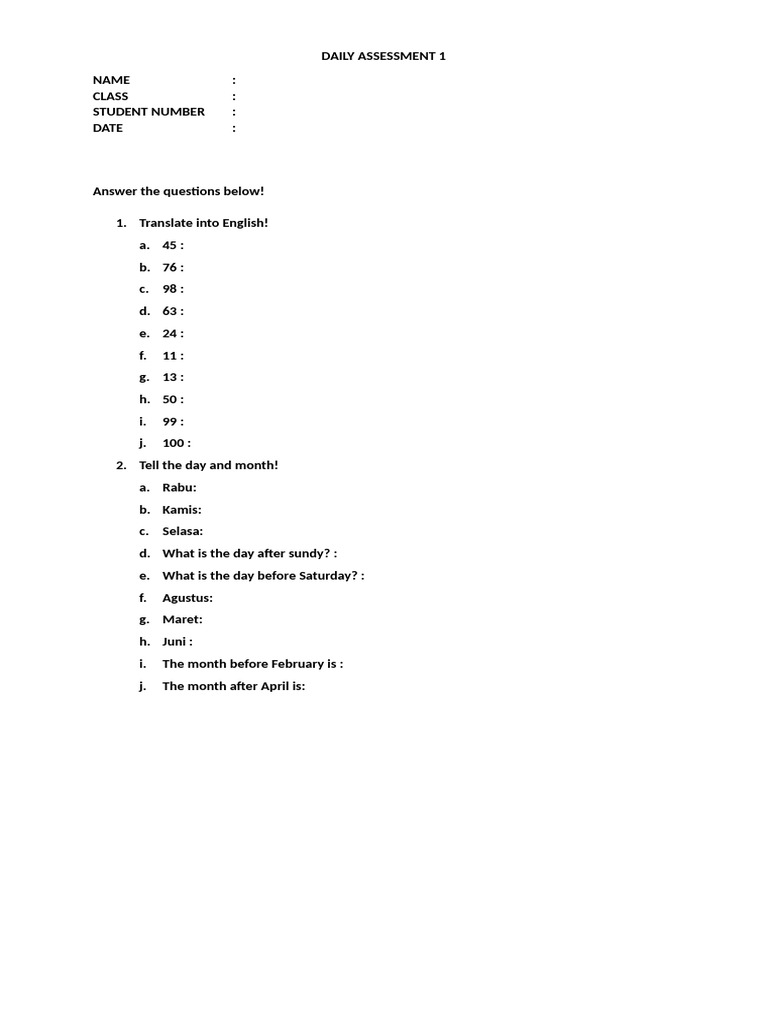 Daily Assessment 1 Kls 7 | PDF