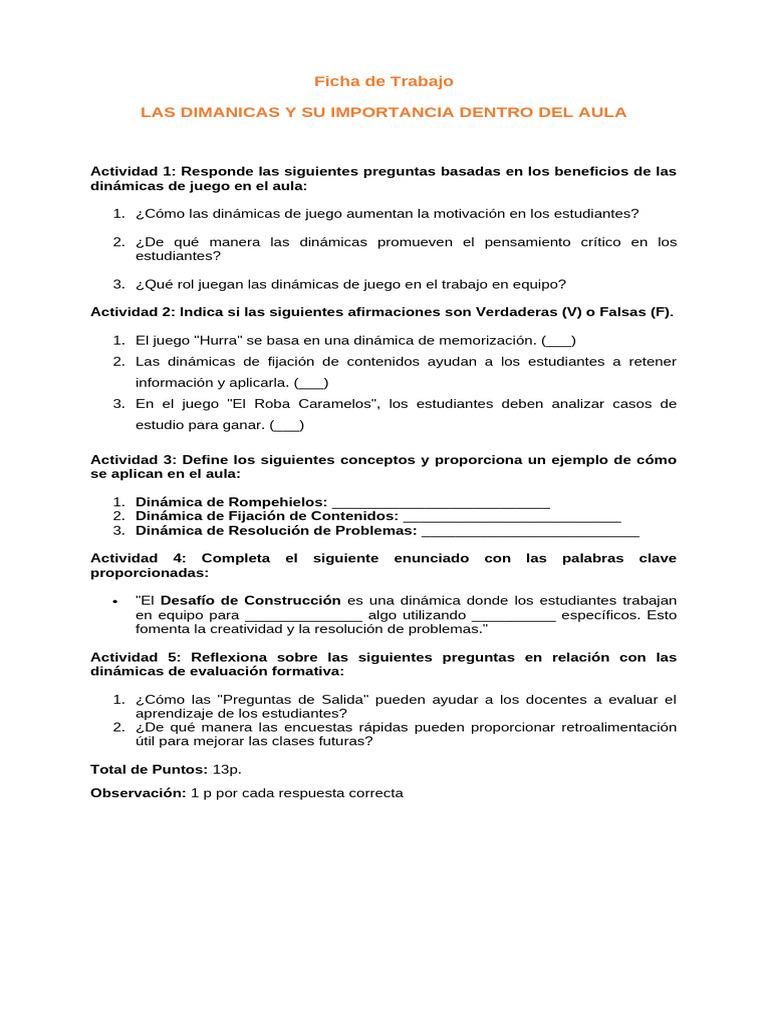 Ficha de Trabajo Sobre Dinámicas | PDF