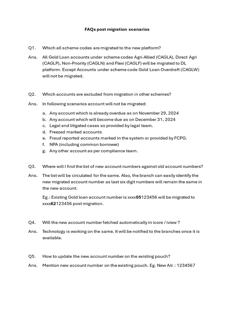 FAQs Post Migration Scenarios | PDF | Banking | Personal Finance
