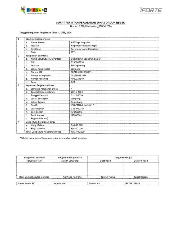 Surat Perintah Dedi Slamet Saputra Sianipar (1) | PDF