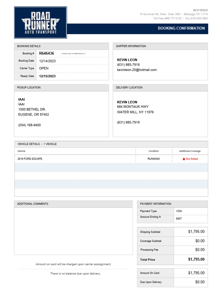 Booking Confirmation R646436 63838253296248 | PDF | Indemnity | Cargo