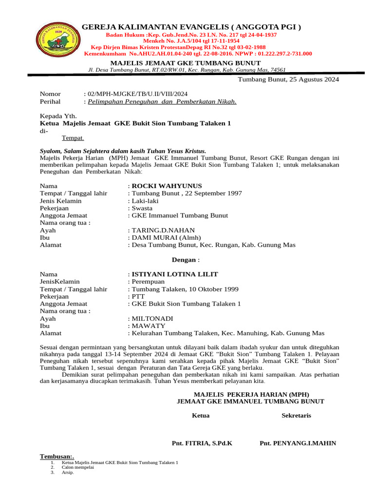 Surat Pelimpahan Pemberkatan Nikah | PDF