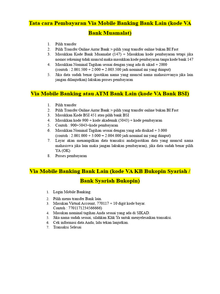Tata Cara Bayar Via Mobile Banking | PDF