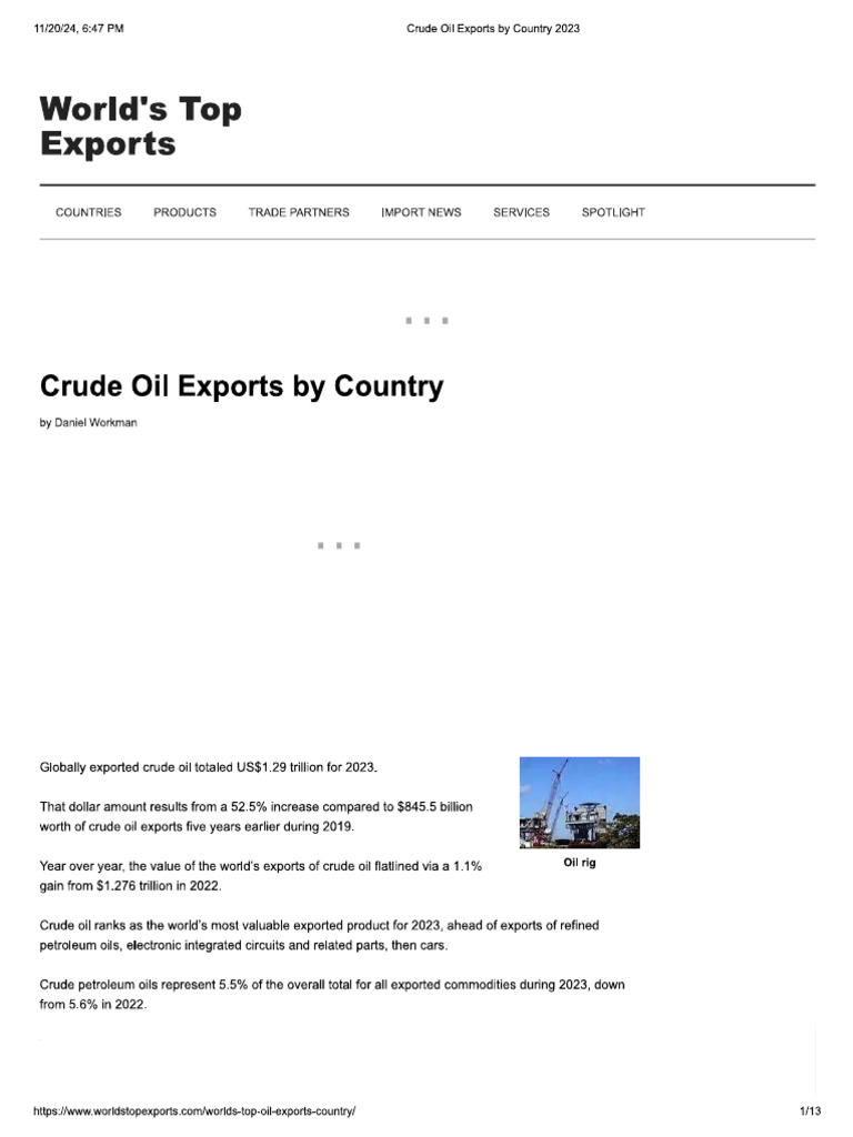 Countries Crude Oil Exports | PDF