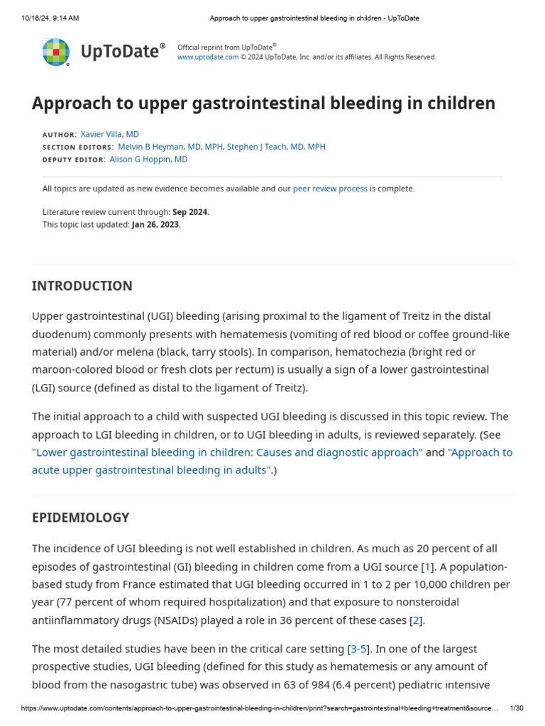 Approach To Upper Gastrointestinal Bleeding in Children - UpToDate ...