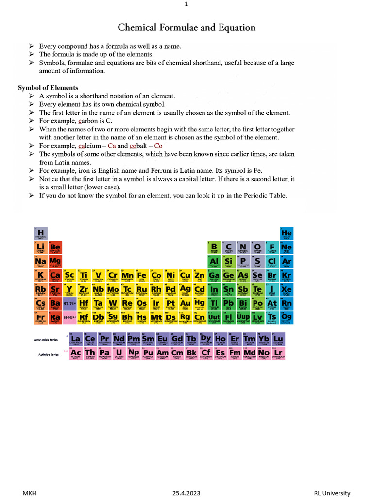 Chemical Formulae and Equations Guide | PDF