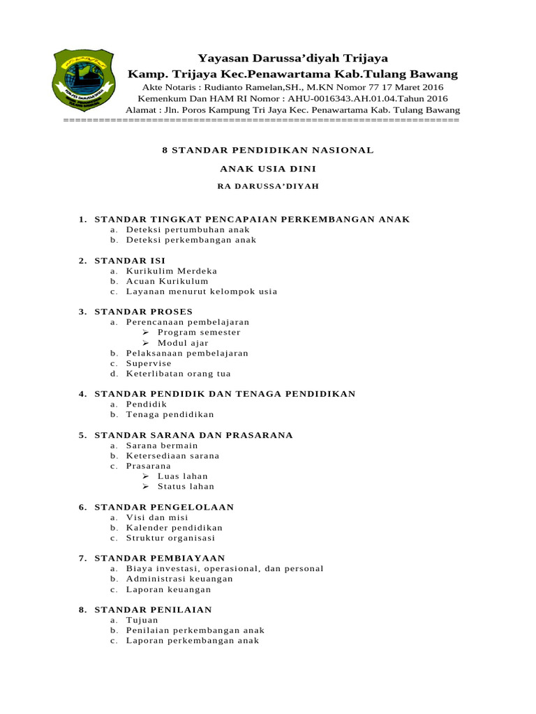 8 Standar Pendidikan Dan Tendik | PDF