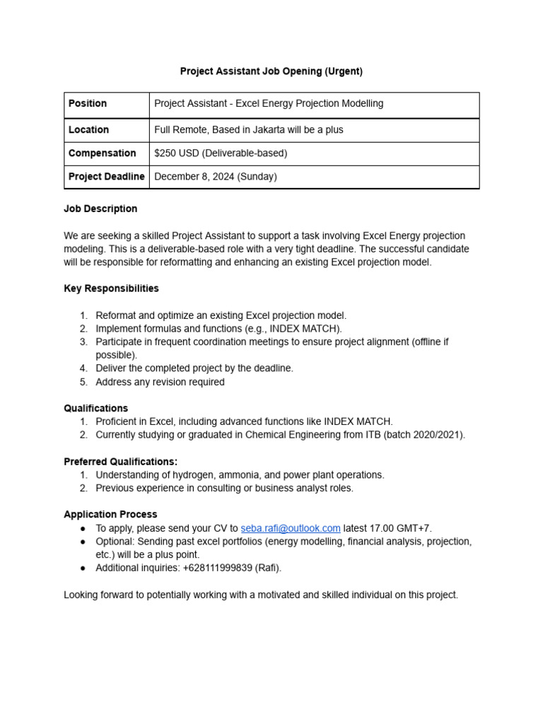 Project Assistant Job Opening (Urgent) | PDF