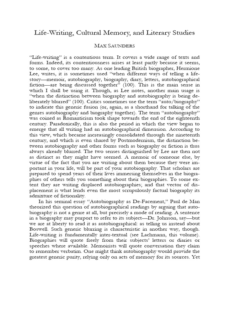 Cultural Memory Studies An International and Inter... - (Life-Writing ...