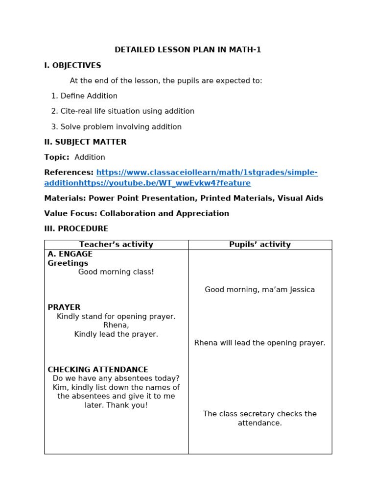 Detailed Lesson Plan in Math-1 | PDF | Arithmetic | Mathematics