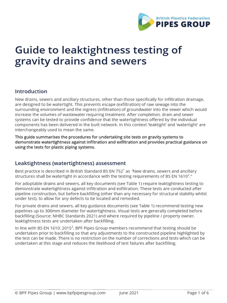 Guide To Leaktightness Testing of Gravity Drains and Sewers June 2021 ...