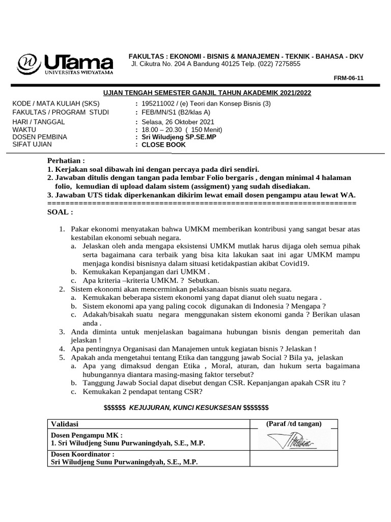 UTS TEORI Dan Konsep Bisnis - Ganjil - 2021-2022 | PDF