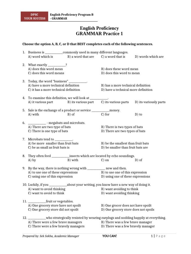 GRAMMAR - English Proficiency Program B | PDF | Democratic Kampuchea | Word