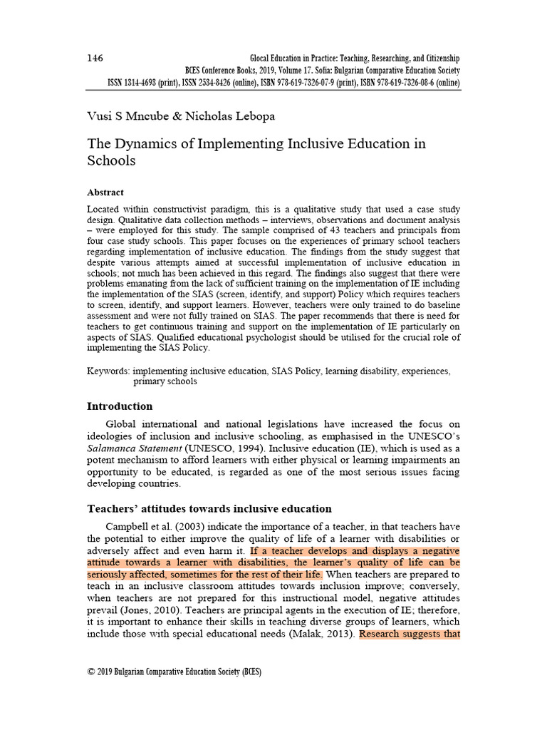 The dynamics of implementing inclusive education in schools | PDF ...
