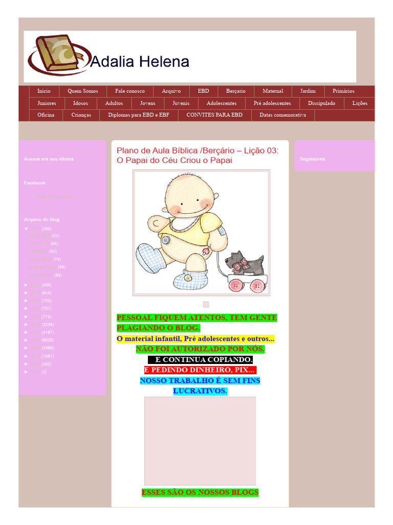 Adalia Helena_ Plano de Aula Bíblica _Berçário – Lição 03_ O Papai do ... Adalia Helena_ Plano de Aula Bíblica _Berçário – Lição 03_ O Papai do ...
