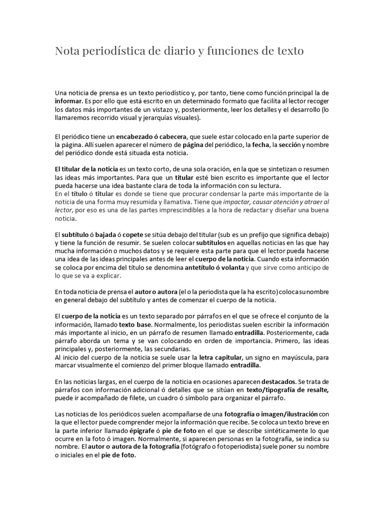 Nota Periodística de Diario y Funciones de Texto | PDF | Periódicos ...