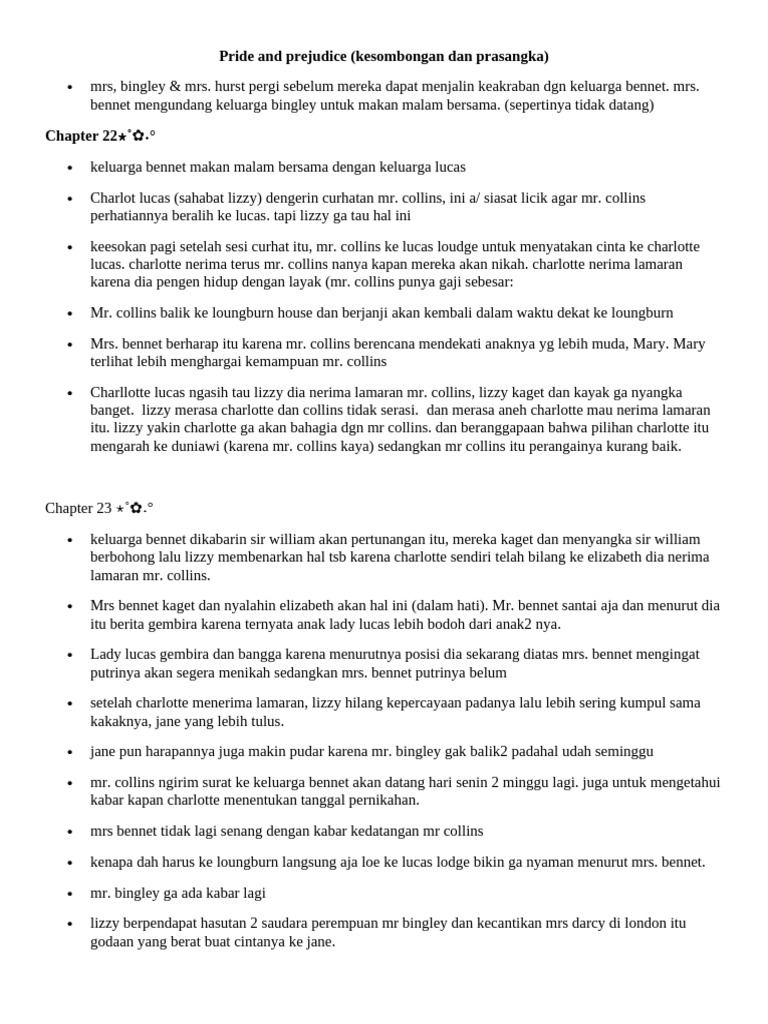Ringkasan Pride and Prejudice Chapter 21 - 41 | PDF