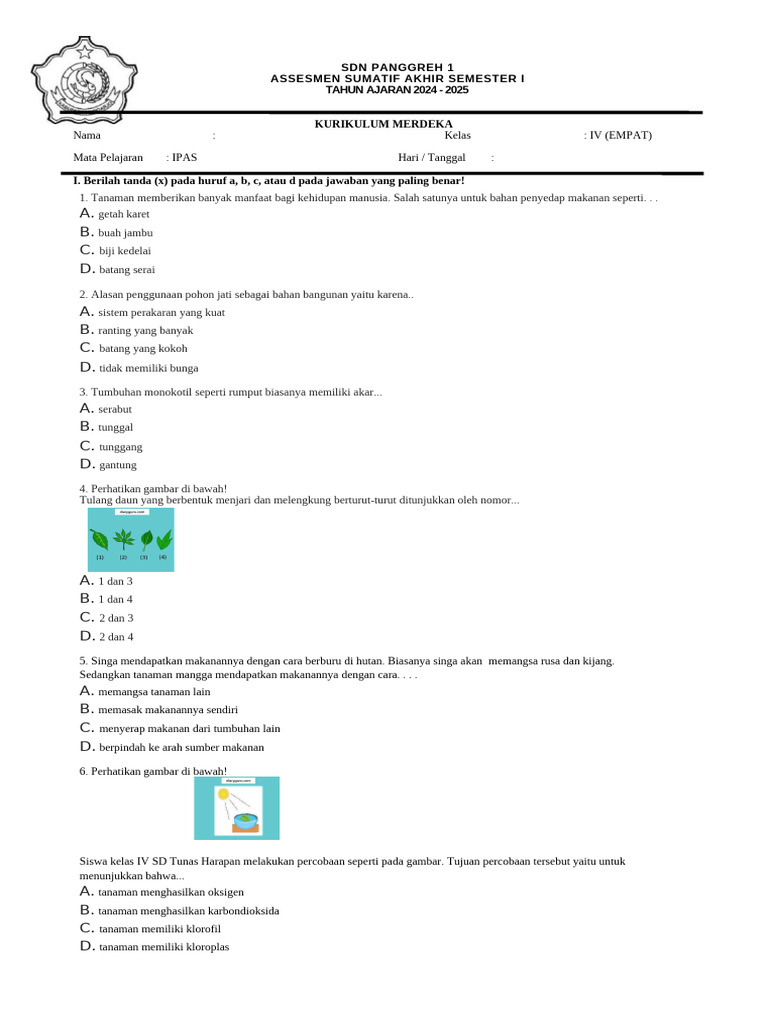 Soal Sumatif PAS IPAS Kelas IV Semester 1 | PDF