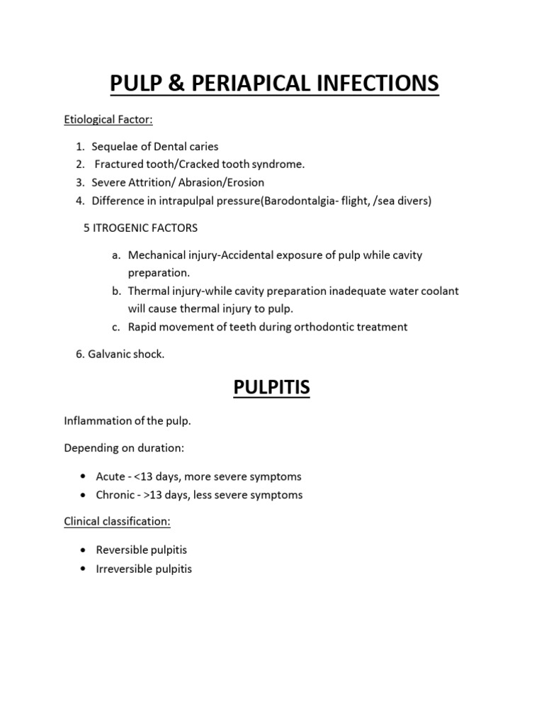 Pulp and Periapical Infections Final | PDF | Medical Specialties ...