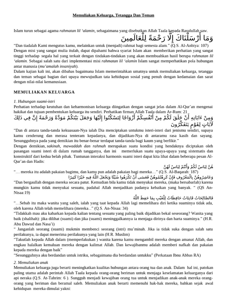 Memuliakan Keluarga, Tetangga Dan Teman | PDF