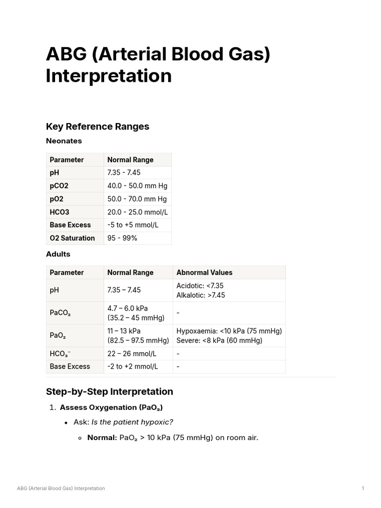 ABG (Arterial Blood Gas) Interpretation | PDF | Respiratory System ...