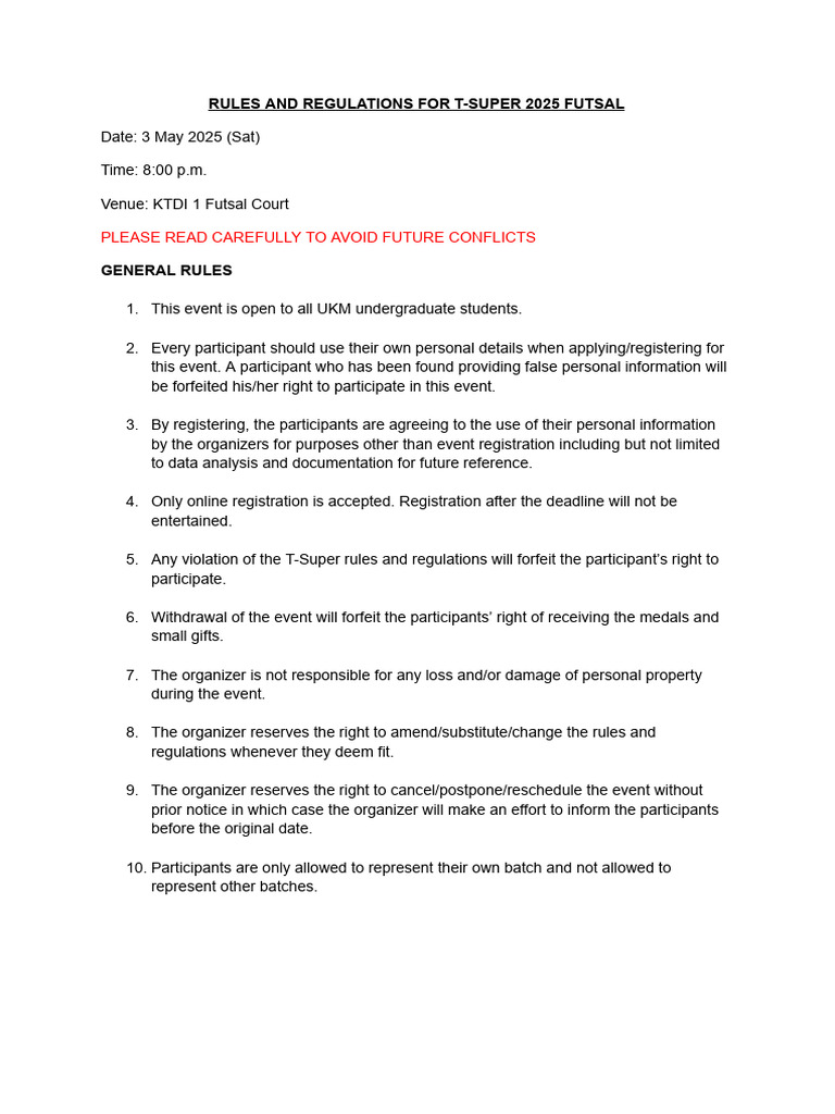 Futsal Rules and Regulations | PDF | Sports Rules And Regulations ...
