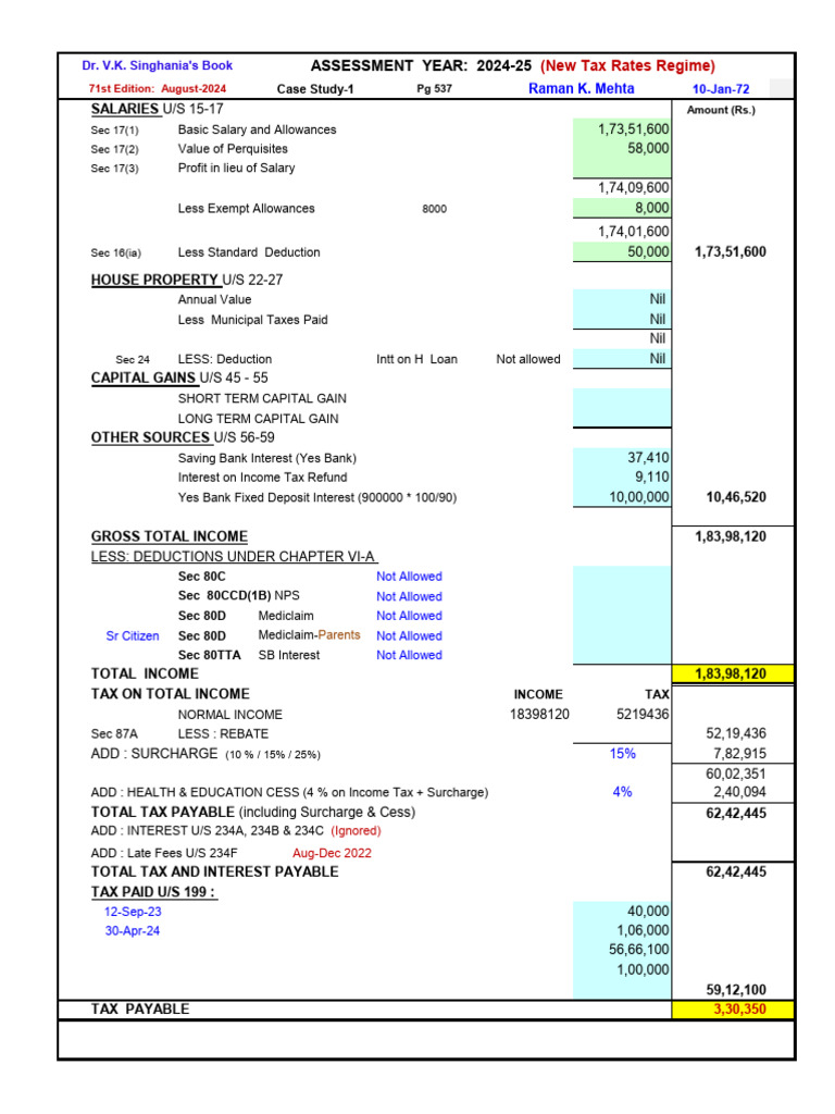 Tax Calculation Case Study 2024-25 | PDF | Tax Refund | Public Finance