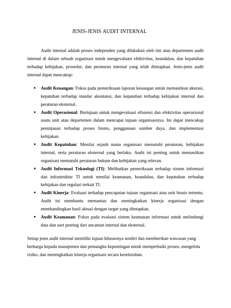 Jenis-Jenis Audit Internal. (Muhammad Dzaky) | PDF