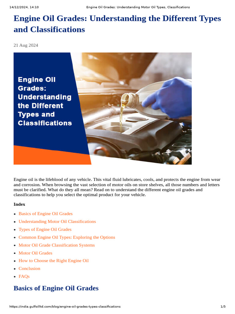 Engine Oil Grades - Understanding Motor Oil Types, Classifications ...