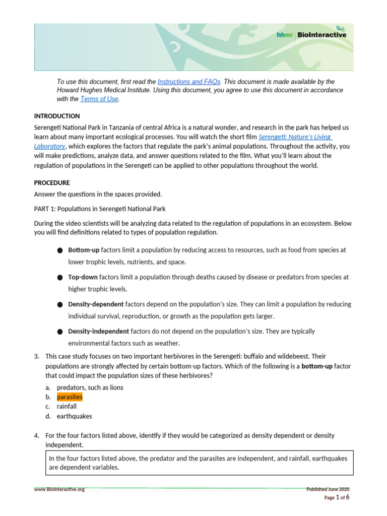 Copy of Population Regulation Student Handout | PDF | Predation | Herbivore