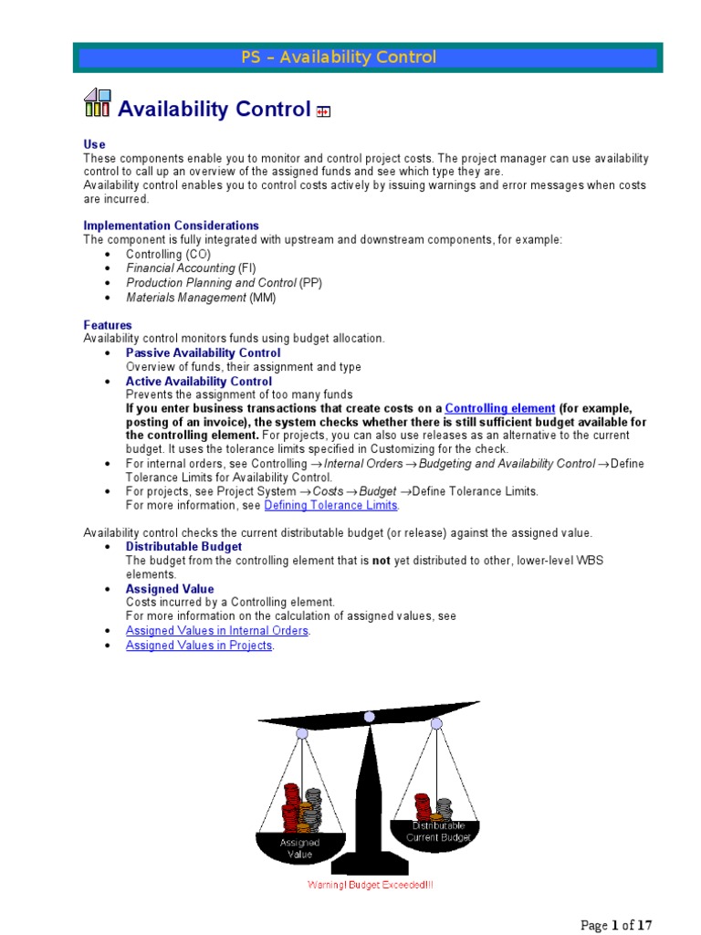 Sap Ps Availability Control Pdf Databases Debits And Credits