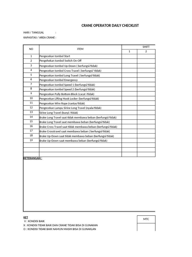 Form Daily Checklist Crane | PDF