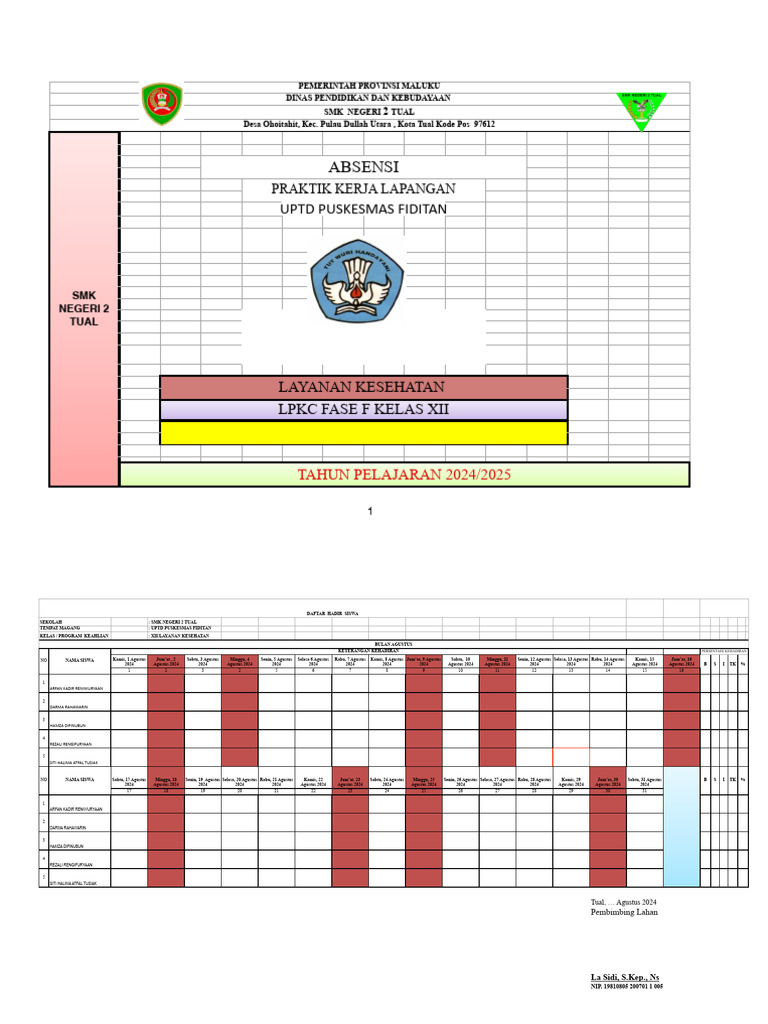 Absensi Siswa PKL Uptd Puskesmas Fiditan 2024-2025 | PDF