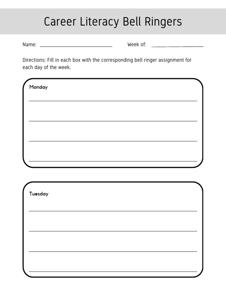 Career Literacy Bell Ringers | PDF