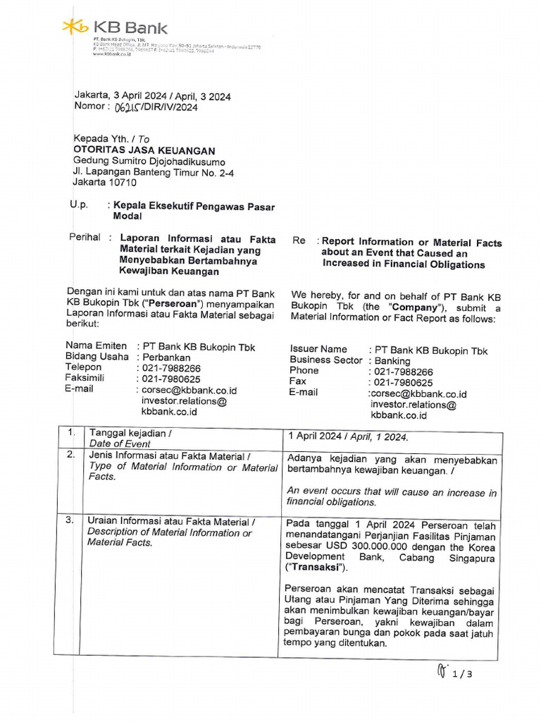 BBKP - Laporan Informasi Dan Fakta Material - 31623516 - Lamp1 | PDF