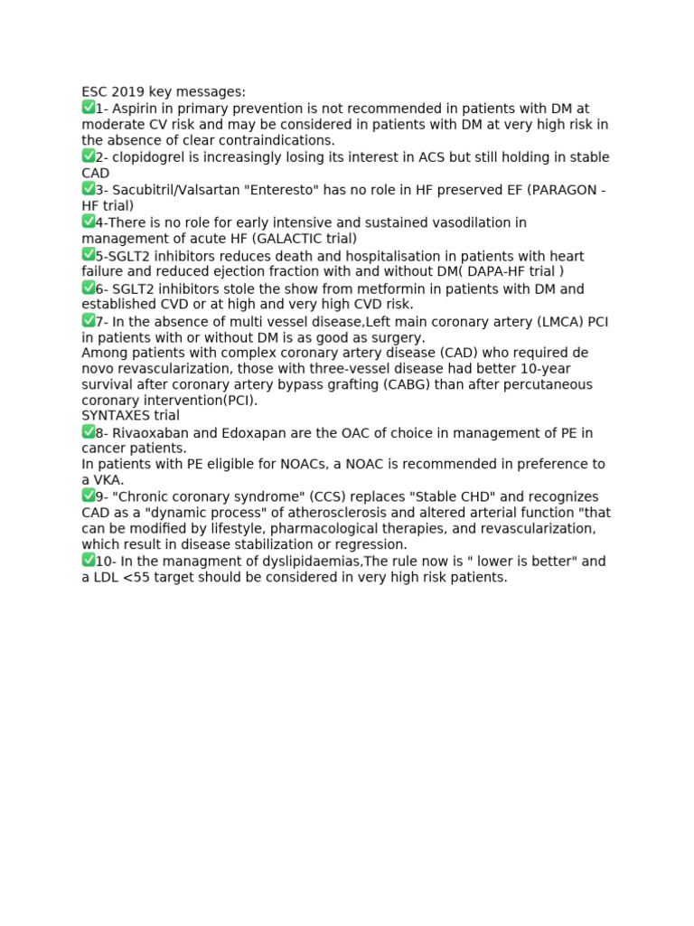 ESC 2019 Key Messages on Cardiovascular Care | PDF