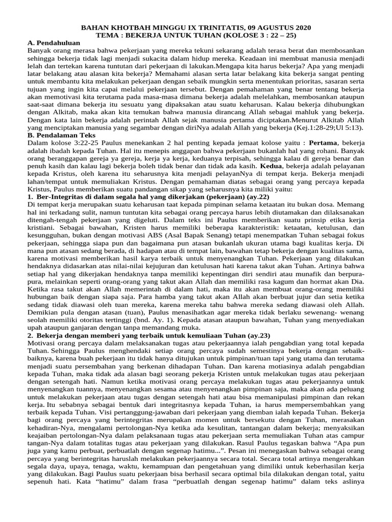 BAHAN KHOTBAH SG Agustus | PDF