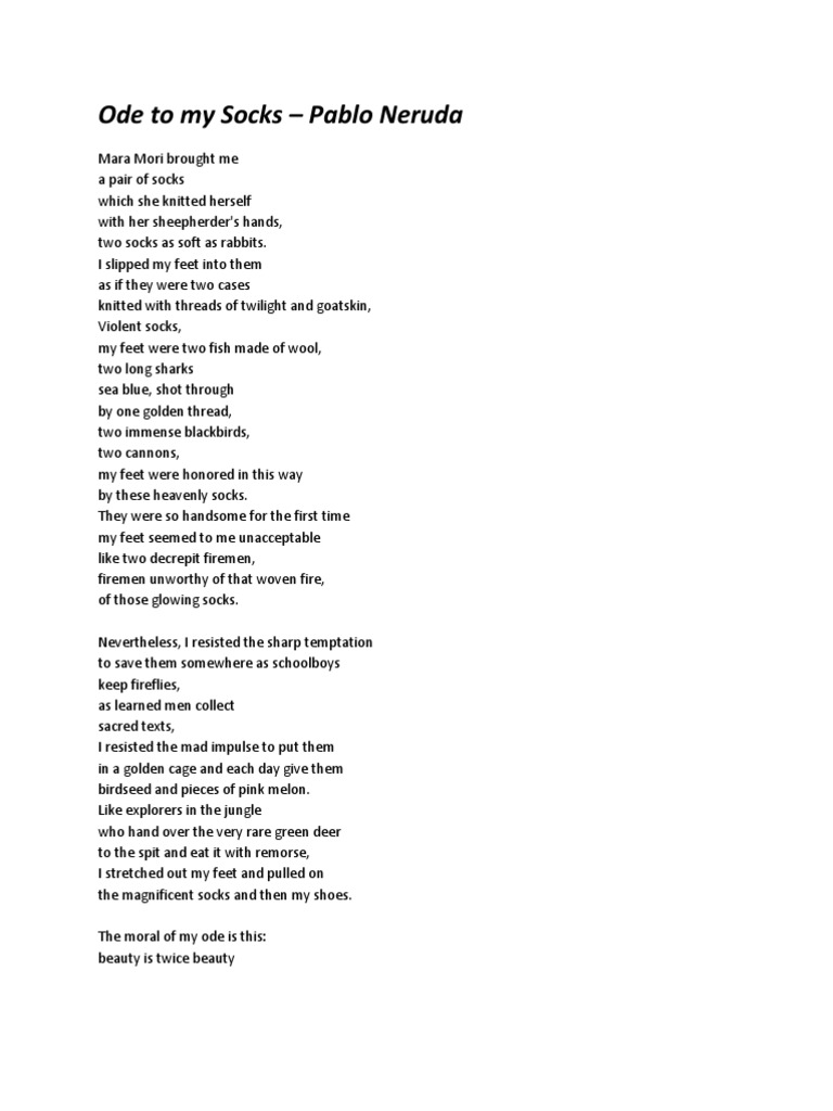 Ode to My Socks by Pablo Neruda | PDF