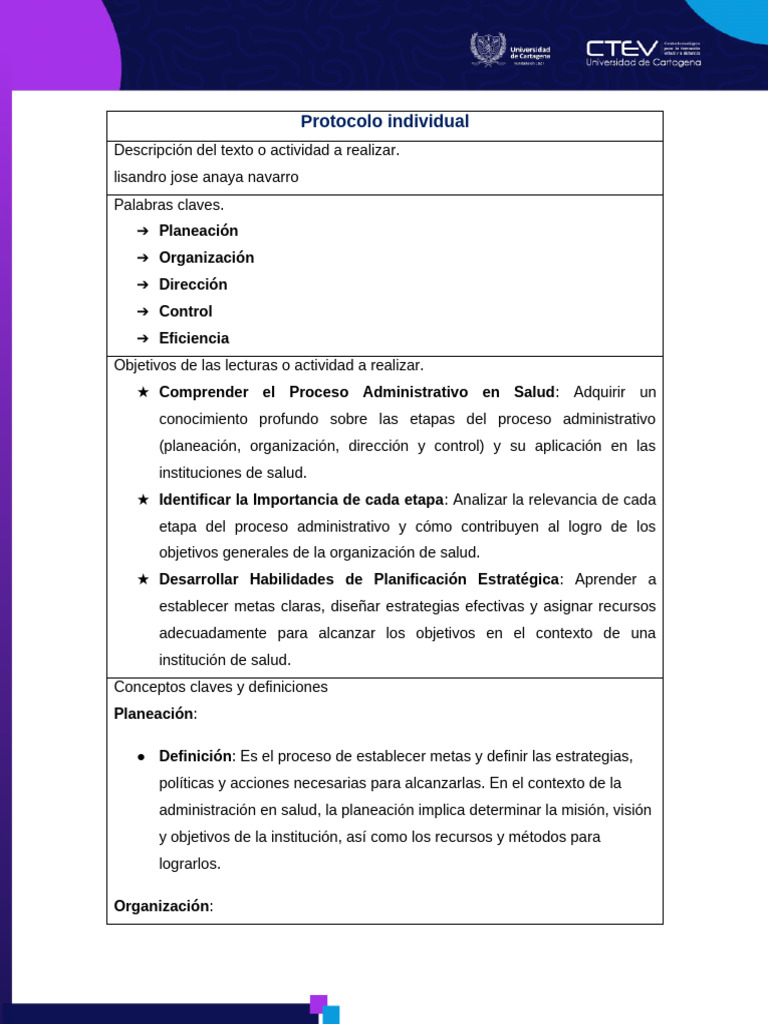 Plantilla Protocolo Individual 4 Adm | PDF | Planificación | Planificación estratégica